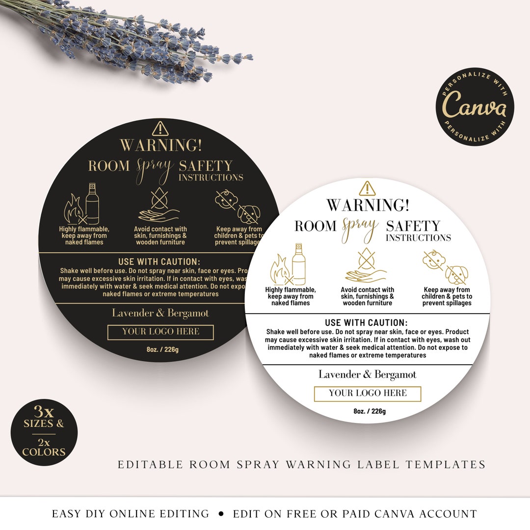 Room Spray Warning Label CANVA Template 3 Sizes DIY Editable Room Mist ...
