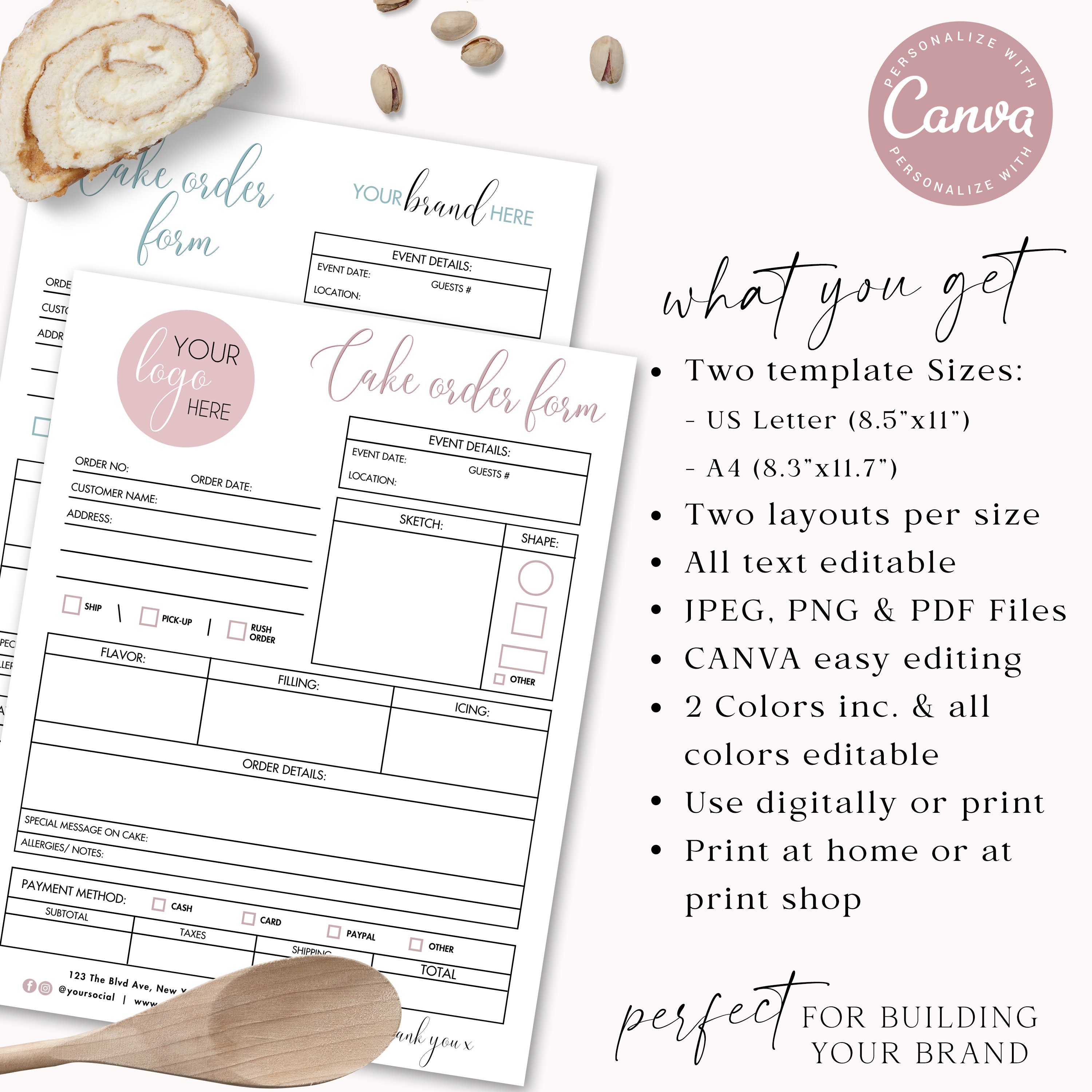 Cake Order Form CANVA Editable Template DIY Cake Business - Etsy