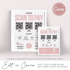 Payment Sign CANVA Editable Template, Minimalist DIY Edit Scan to Pay ...