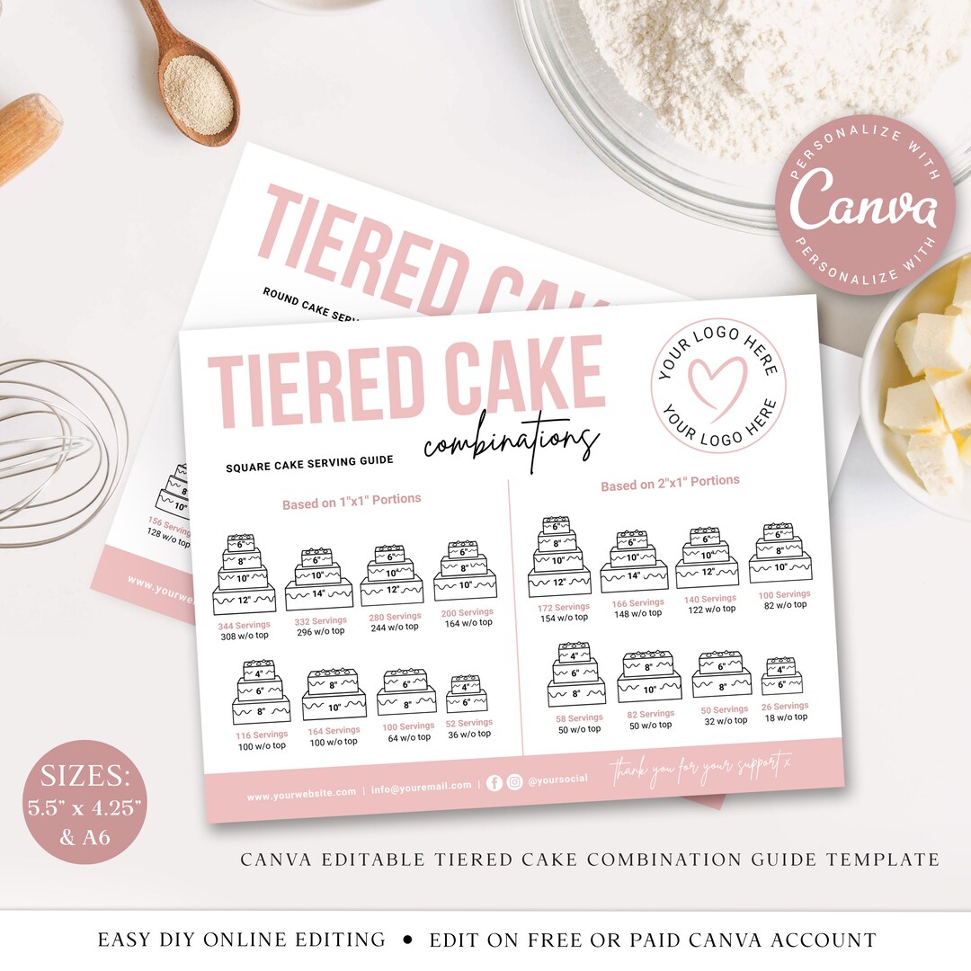 CANVA Tiered Cake Combinations Guide Editable Template, 2 Sizes Tiered ...