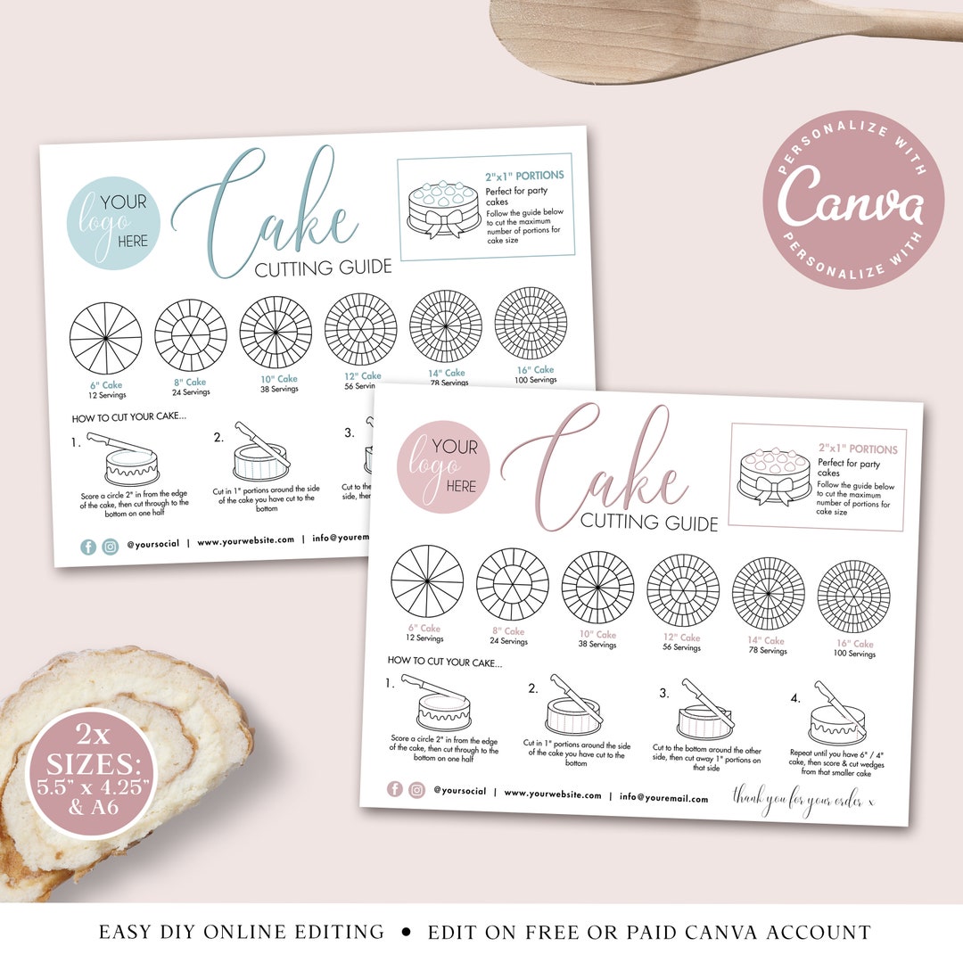 Cake Cutting Guide CANVA Editable Template, Printable Cake Portion Card ...