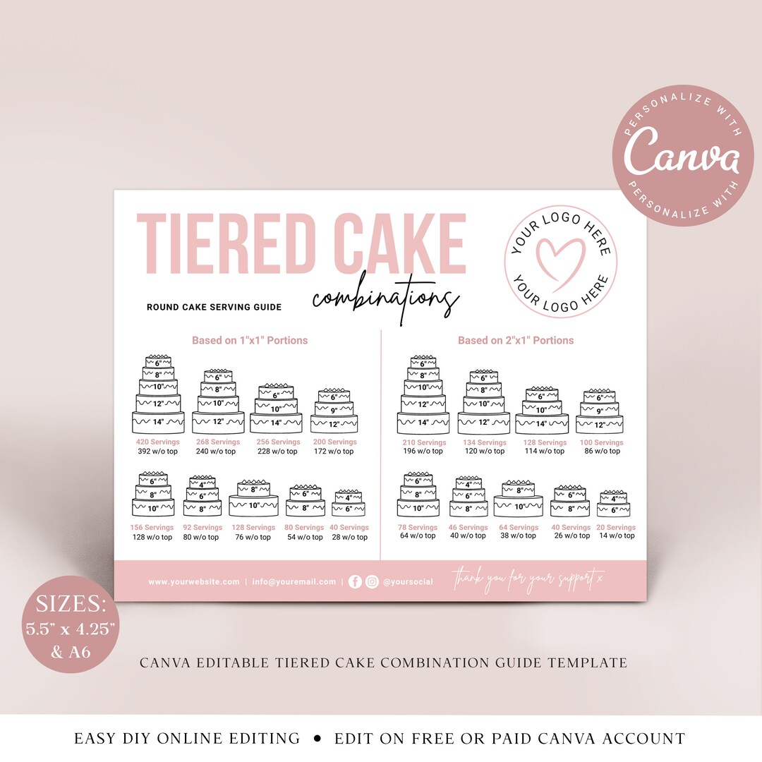 CANVA Tiered Cake Combinations Guide Editable Template, 2 Sizes Tiered ...
