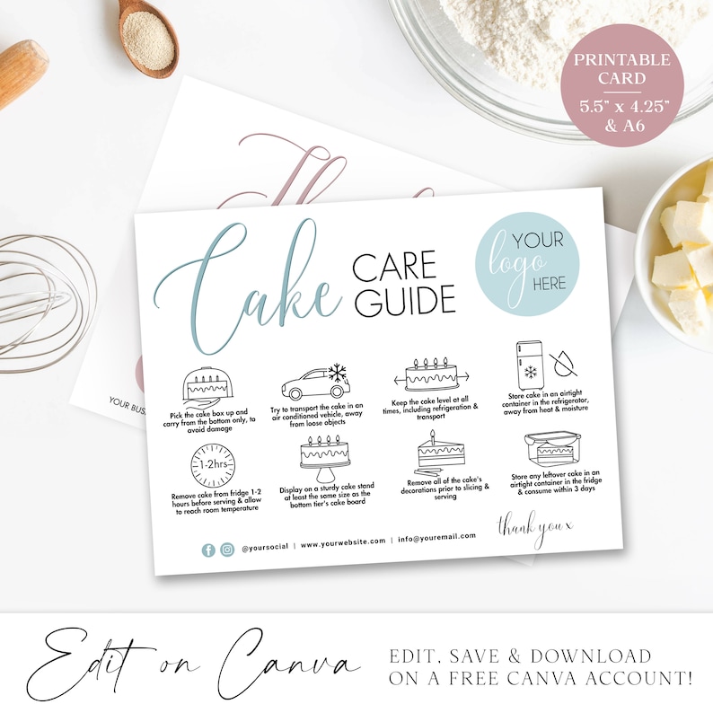 Cake Care Guide CANVA Editable Template Printable Cake Care - Etsy