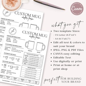 Mug Order Form CANVA Editable Template, 2 SIZES Printable Cup Order Form, Customizable Mug Order ...