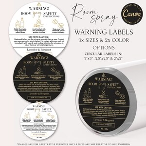 Room Spray Warning Label CANVA Template 3 Sizes DIY Editable Room Mist ...
