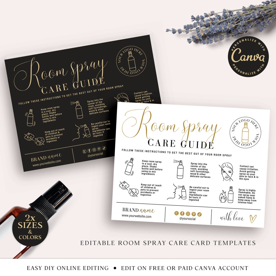 Room Spray Care Guide CANVA Editable Template, 2 SIZES Printable Air ...