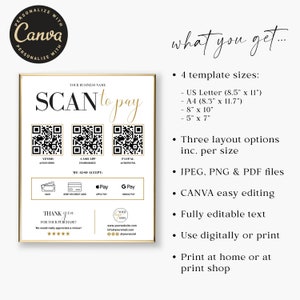 Payment Sign CANVA Editable Template, Black Gold DIY Edit Scan to Pay ...