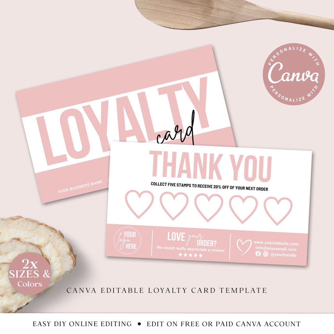 CANVA Loyalty Card Editable Template, DIY Edit Pink Punch Card ...