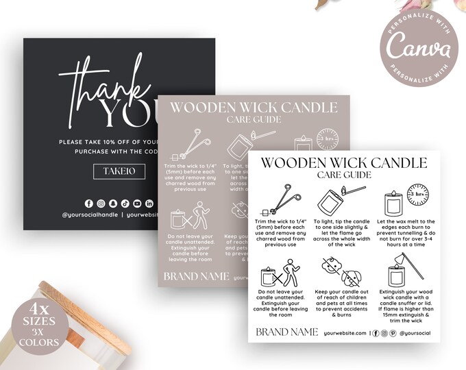 Wooden Wick Candle Care Guide CANVA Editable Template Bundle, Printable ...