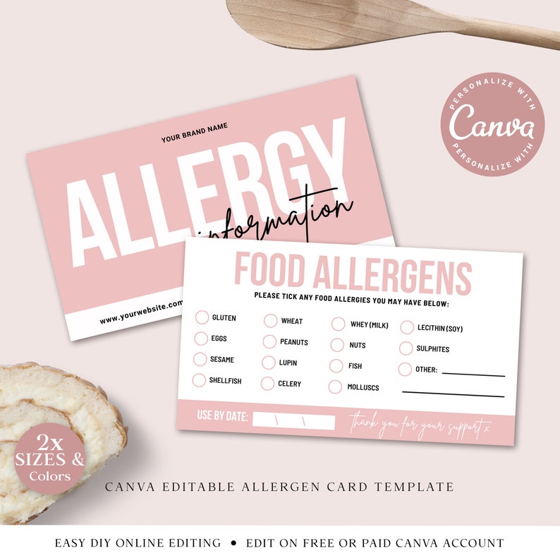 Allergen Card CANVA Editable Template DIY Edit Bakery Allergy - Etsy