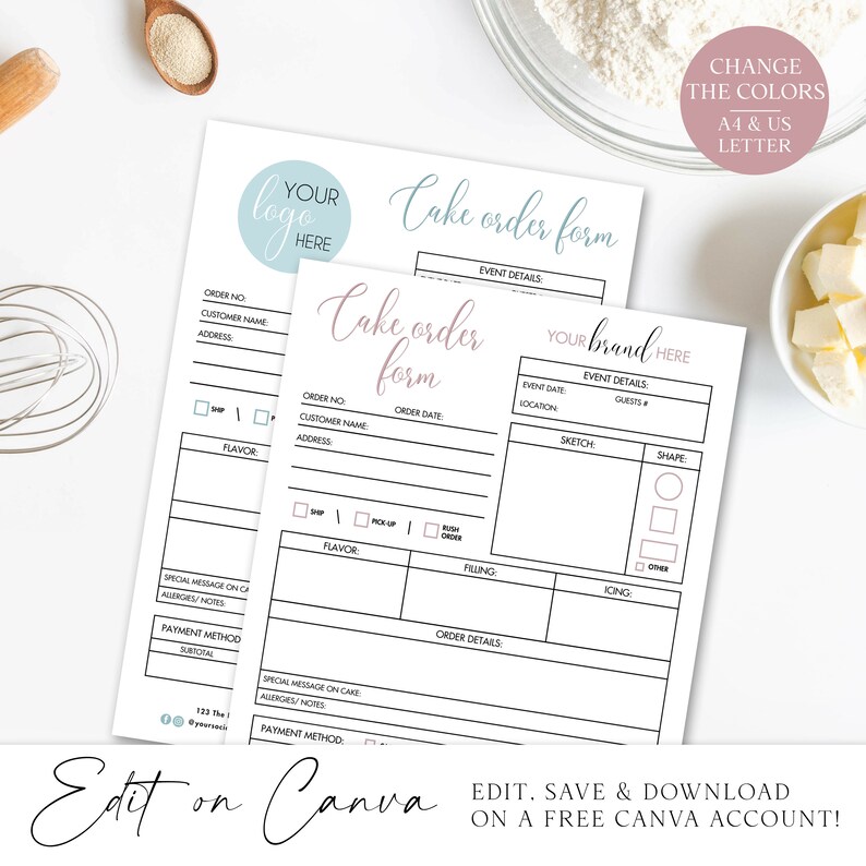 Cake Order Form CANVA Editable Template DIY Cake Business - Etsy