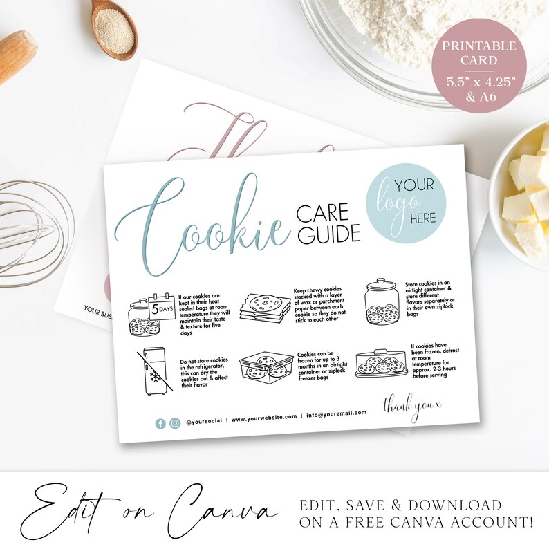CANVA Cookie Care Guide Editable Template Printable Biscuit - Etsy Australia
