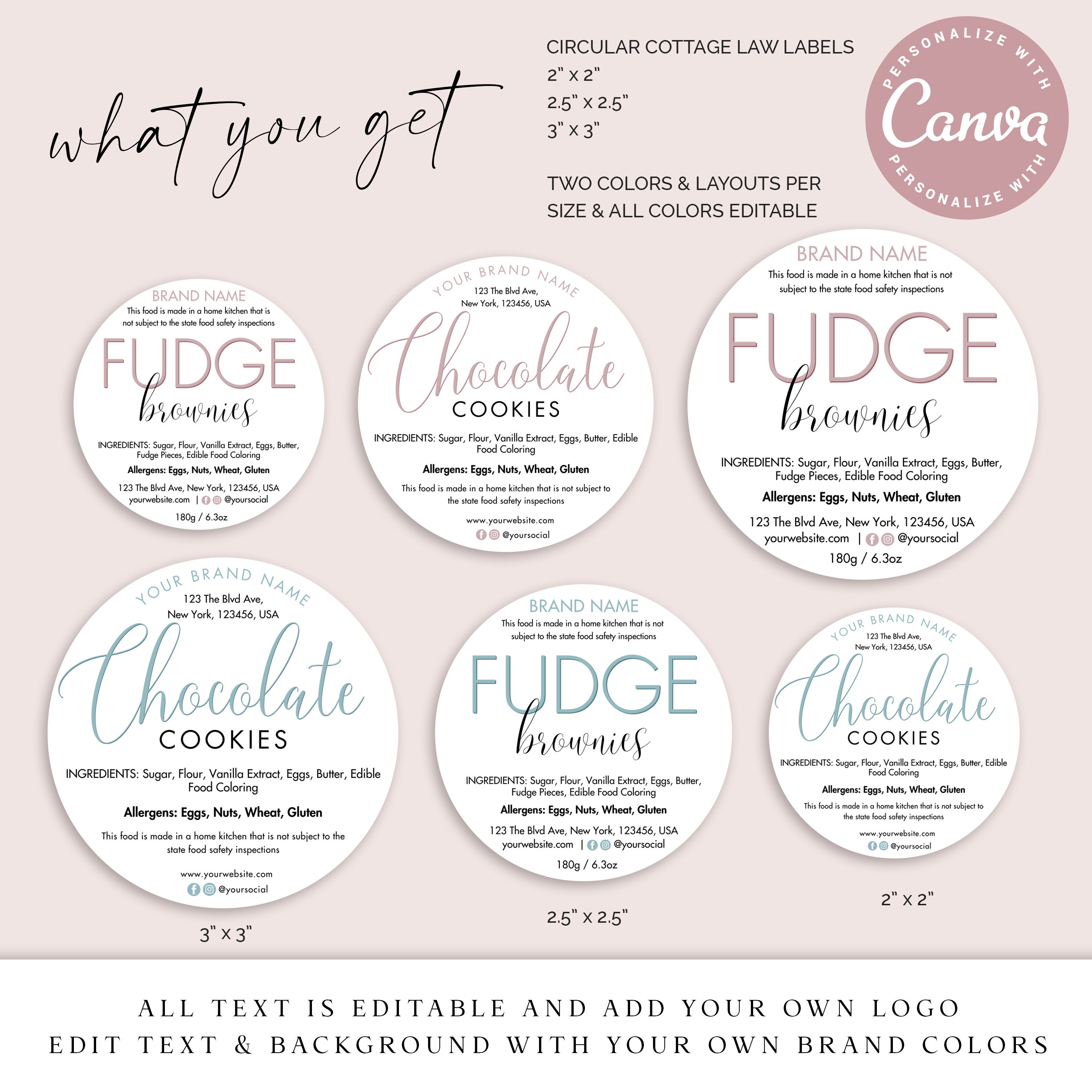 Cottage Law Label Template CANVA Editable 3 SIZES Bakery Food - Etsy