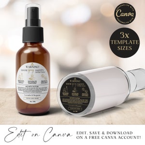 Room Spray Warning Label CANVA Template 3 Sizes DIY Editable Room Mist ...