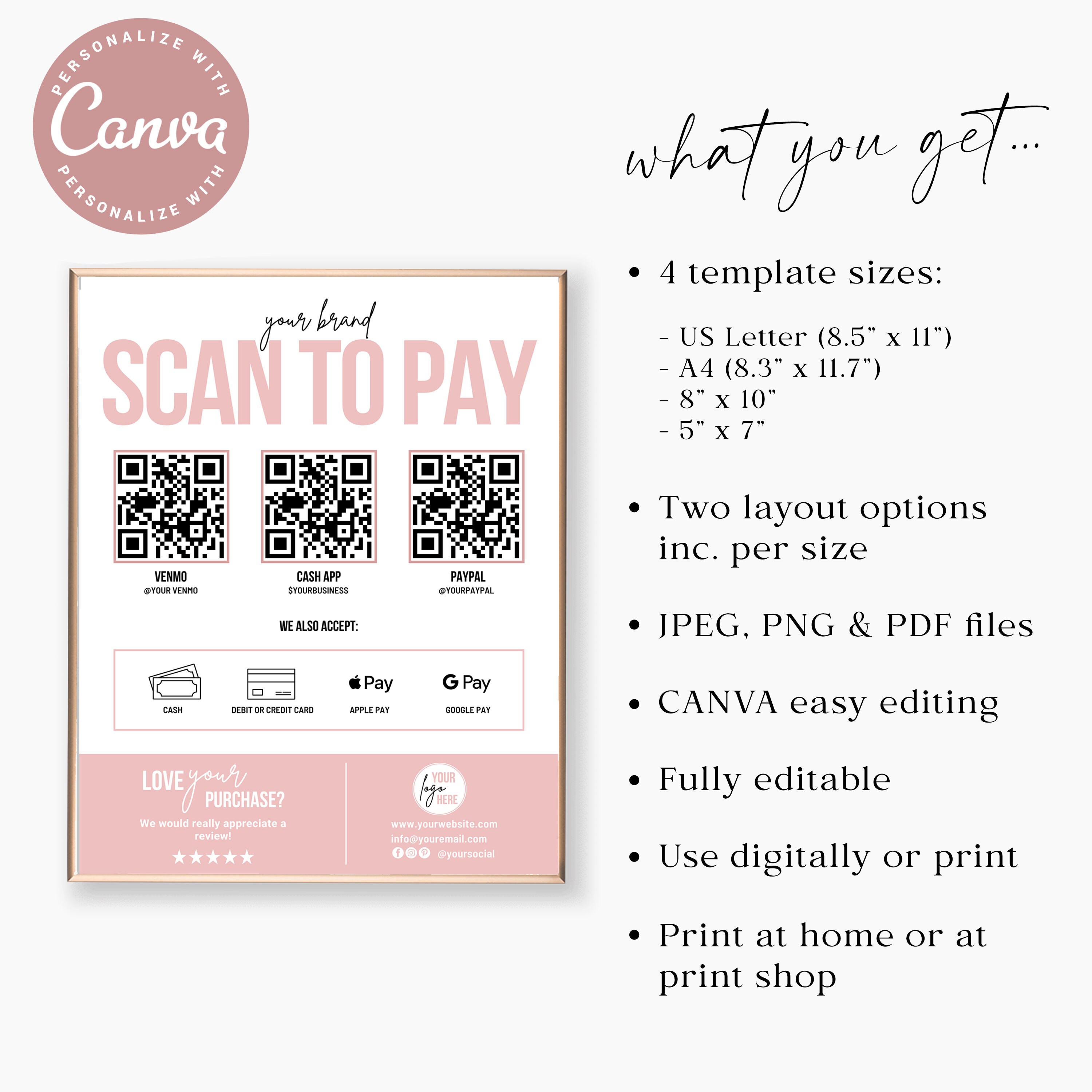 Payment Sign CANVA Editable Template Minimalist DIY Edit Scan - Etsy