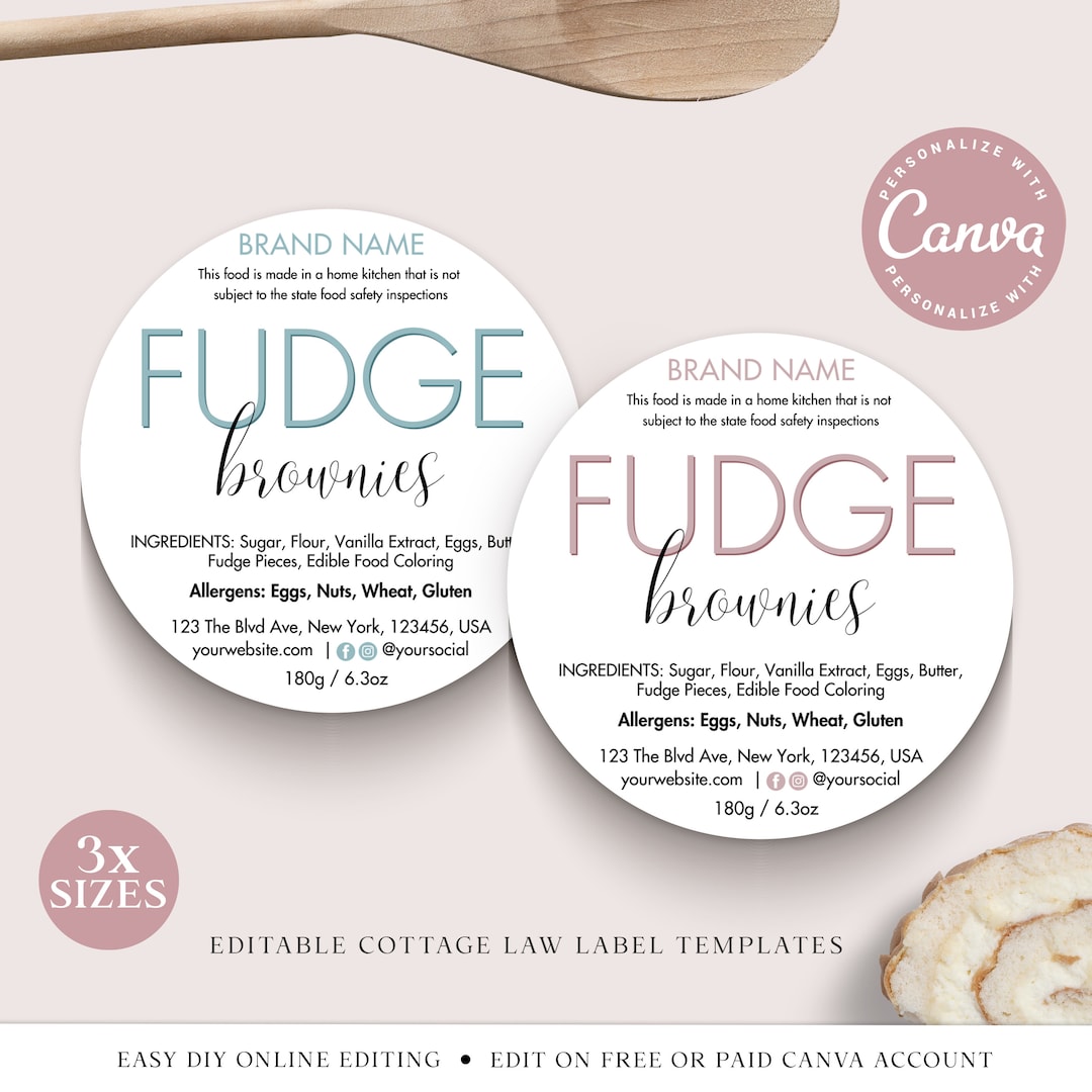 Cottage Law Label Template CANVA Editable, 3 SIZES Bakery Food License ...