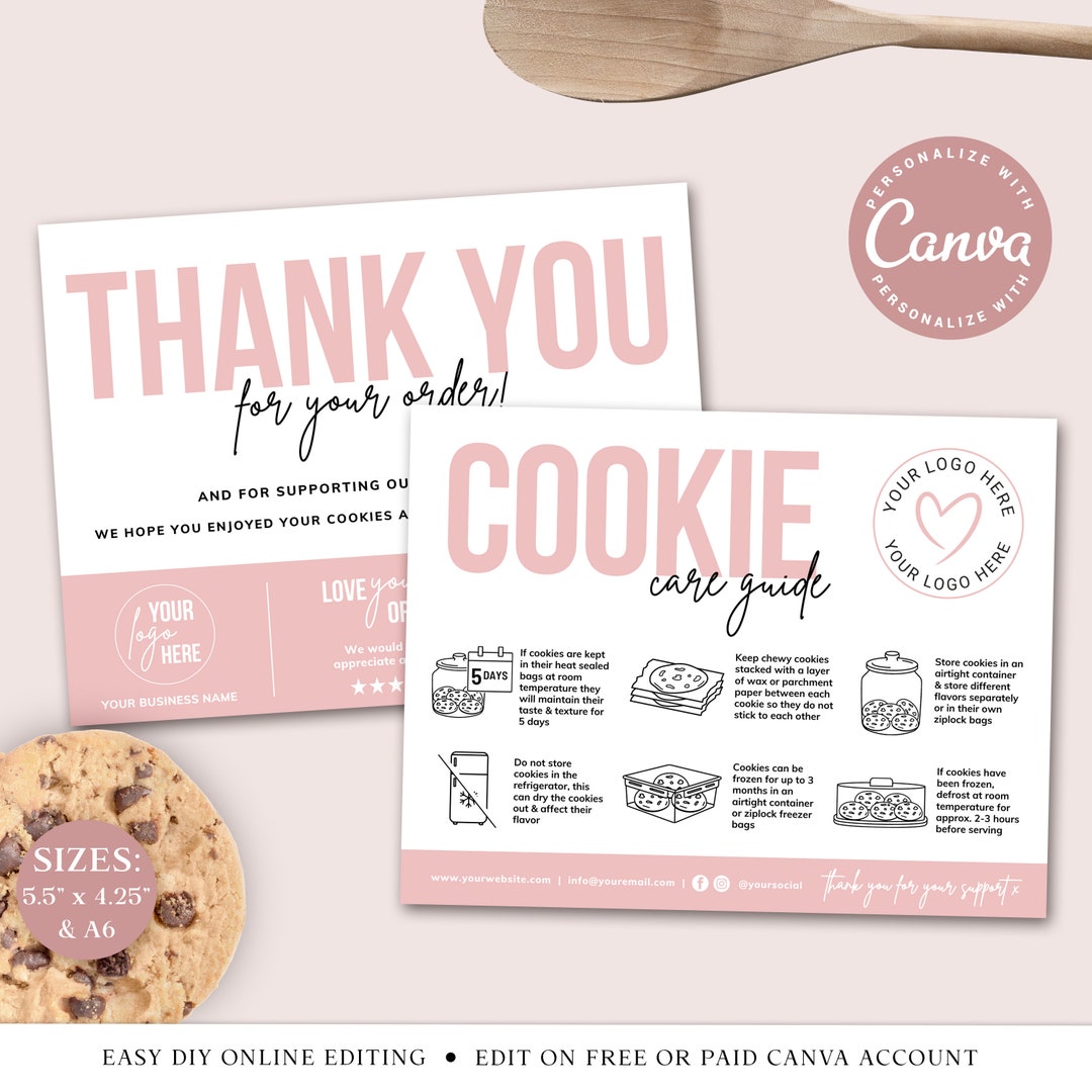 CANVA Cookie Care Guide Editable Template, 2 SIZES, Printable Biscuit Care Card, Cookie Serving ...