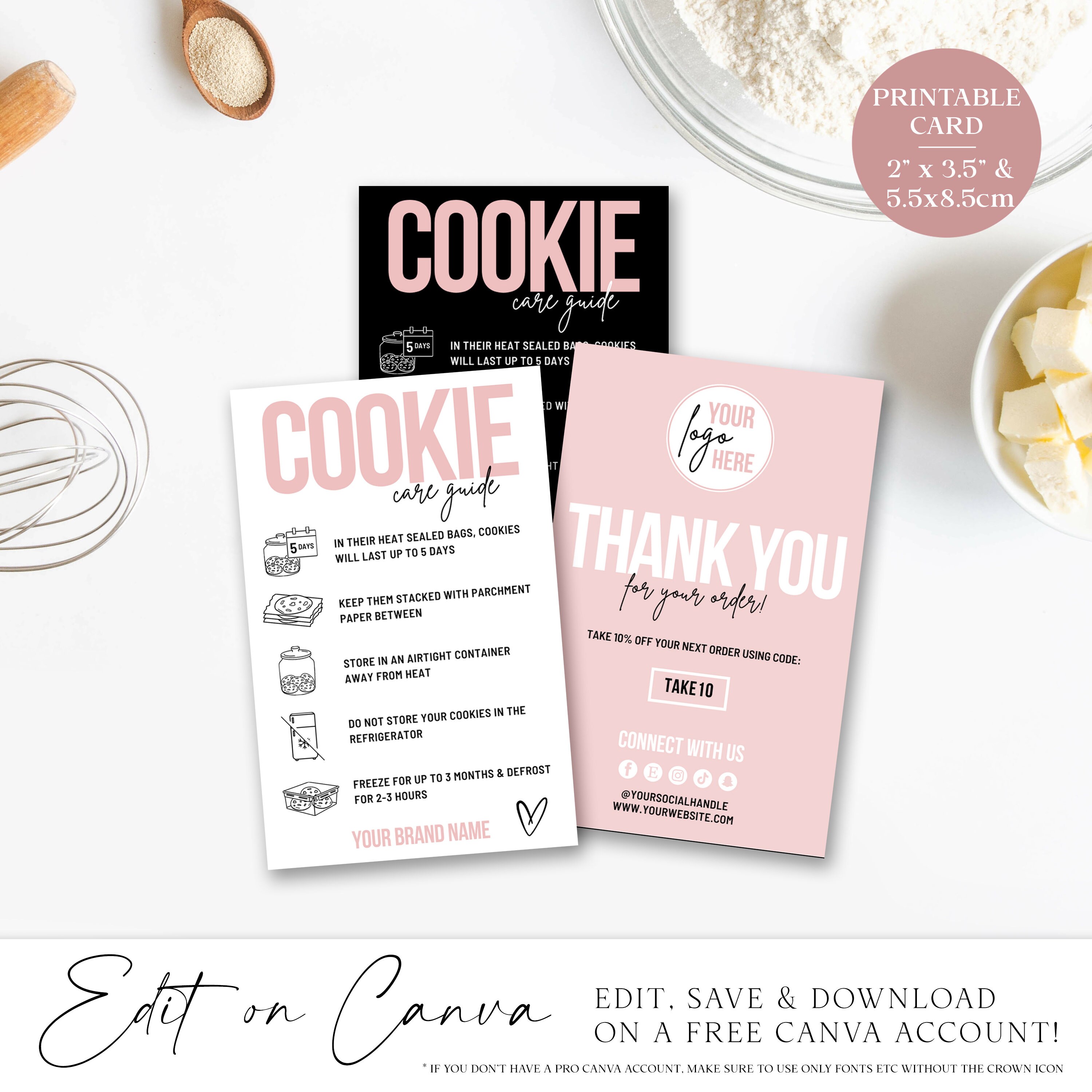 CANVA Cookie Care Guide Editable Template 2 SIZES Printable - Etsy