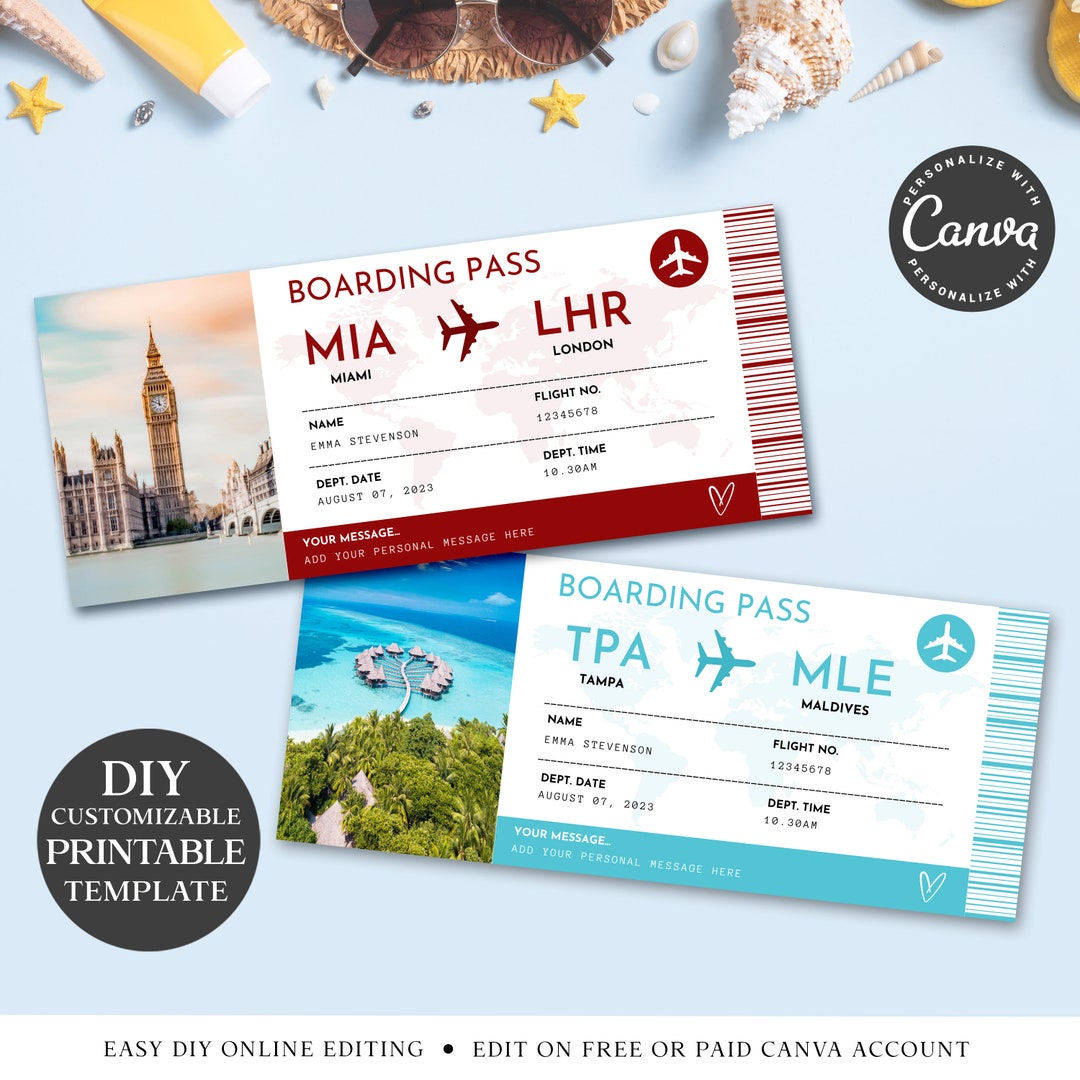 CANVA Boarding Pass Editable Template, PRINTABLE Flight Ticket ...