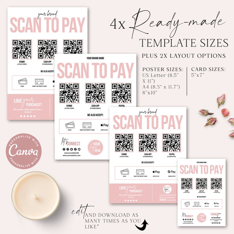 Payment Sign CANVA Editable Template Minimalist DIY Edit Scan - Etsy