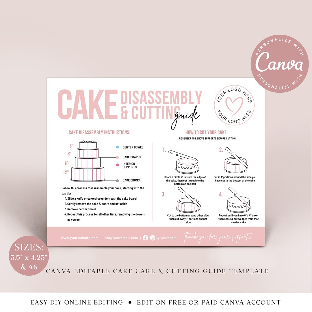 CANVA Cake Disassembly and Cutting Guide Editable Template, Printable ...