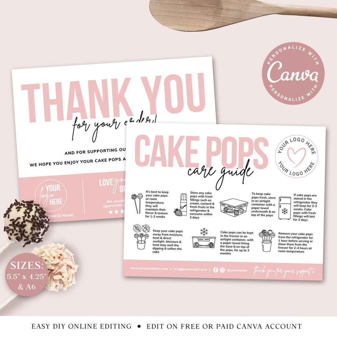 CANVA Cake Pops Care Guide Editable Template, 2 SIZES, Printable Cake ...