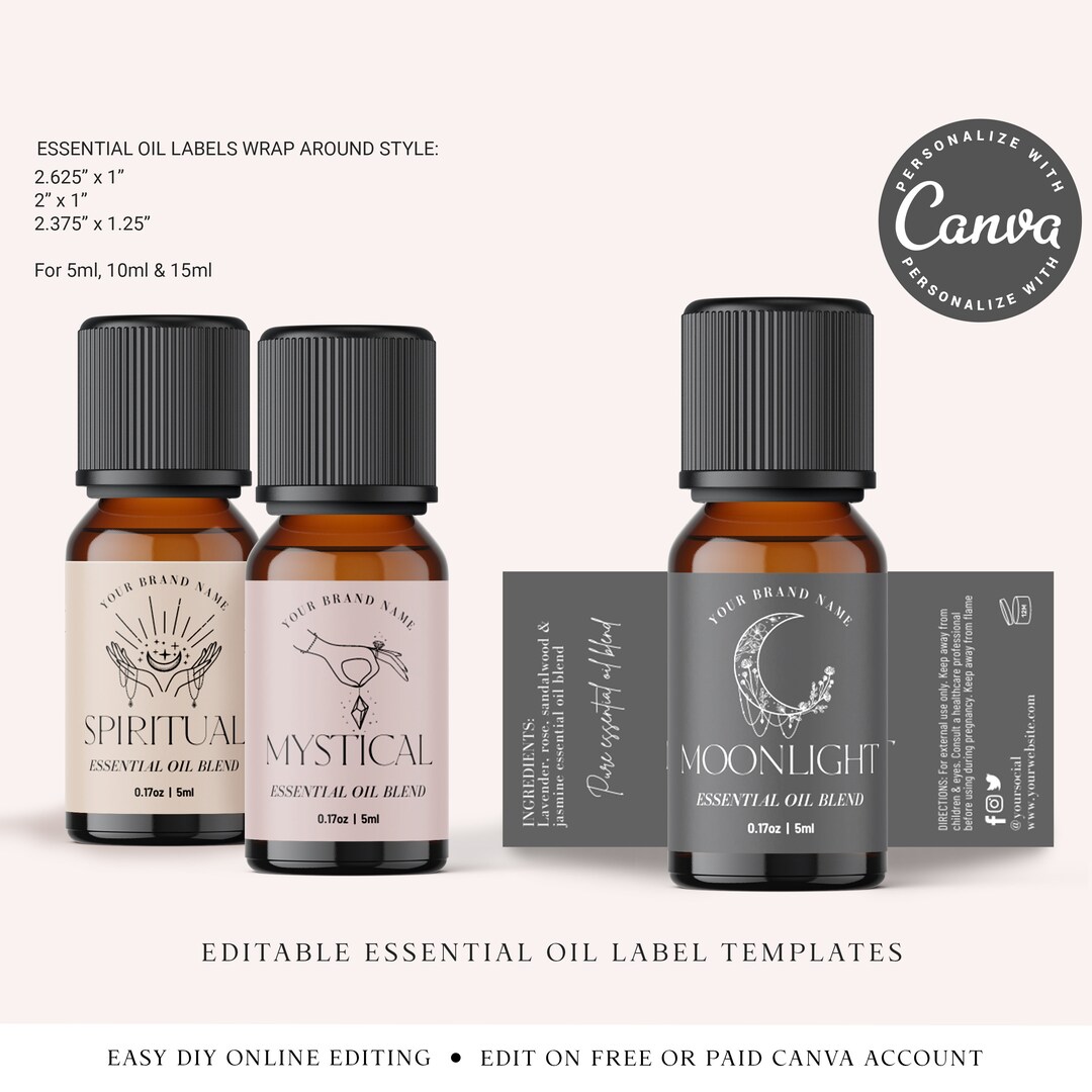 CANVA Essential Oil Label Template 3 Sizes DIY Edit Oil Bottle Sticker ...