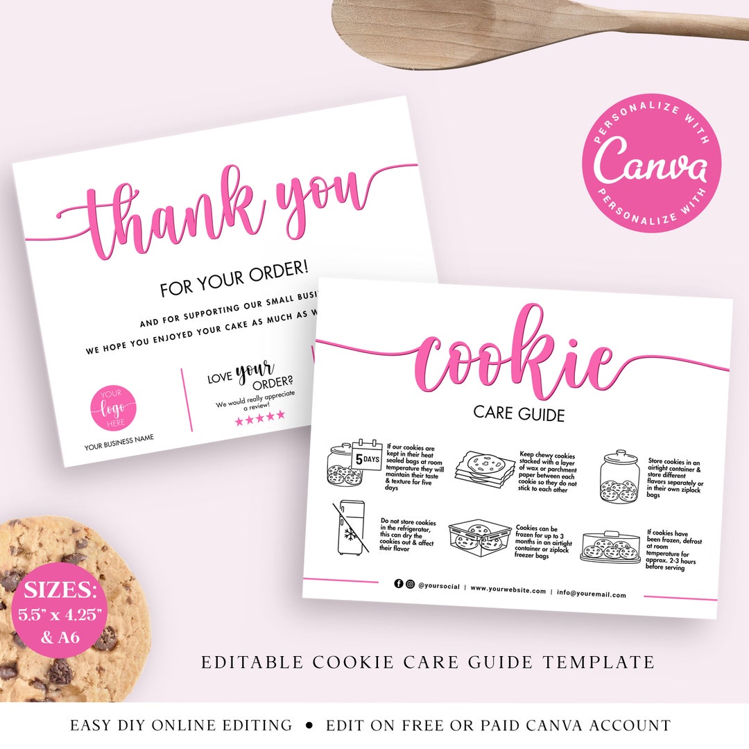 CANVA Cookie Care Guide Editable Template, 2 SIZES, Printable Biscuit ...