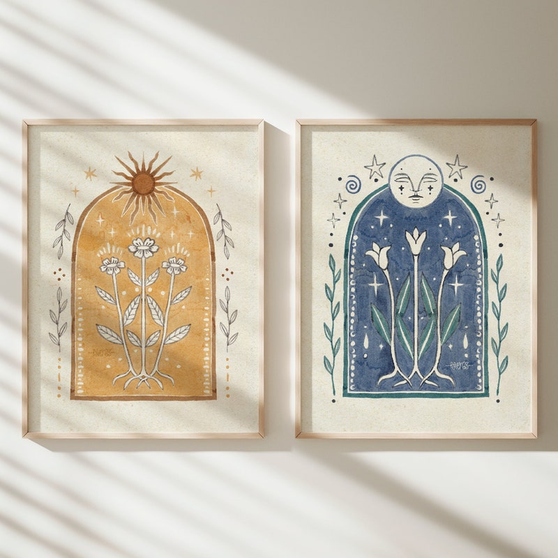 Sun Moon Yellow Wall Art - Etsy UK