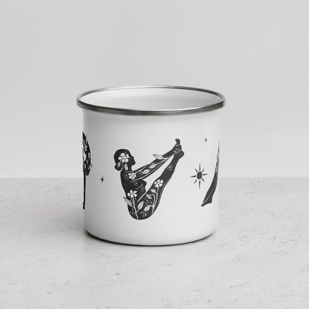 Yoga Cup Boho Enamel Mug Yoga Poses Illustration Self Love Gift Mug ...