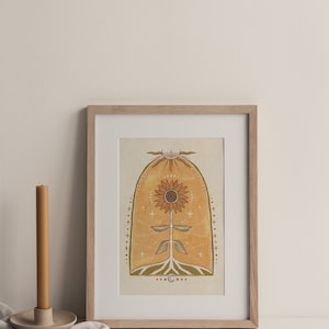 Sun Poster Sunflower Art Print Boho Room Decor Earthy Flower ...