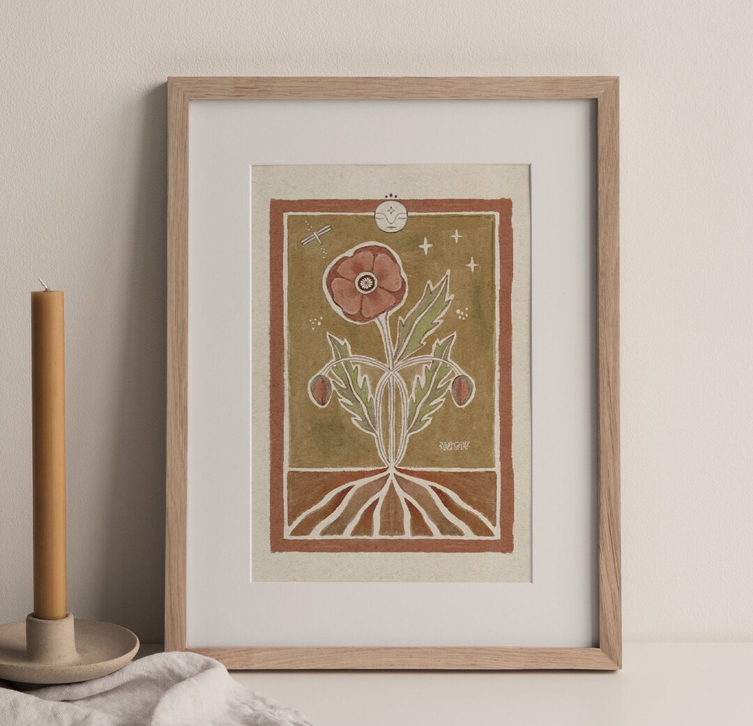 Floral Poster Boho Flower Art Print Poppy Illustration Wildflower ...