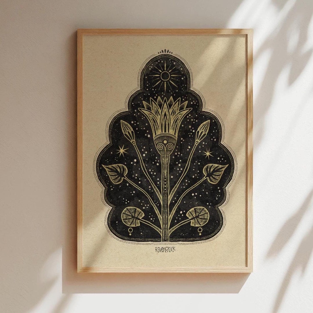 Cosmic Egyptian Lotus Art Poster Lotus Flower Artwork Boho Wall Decor ...