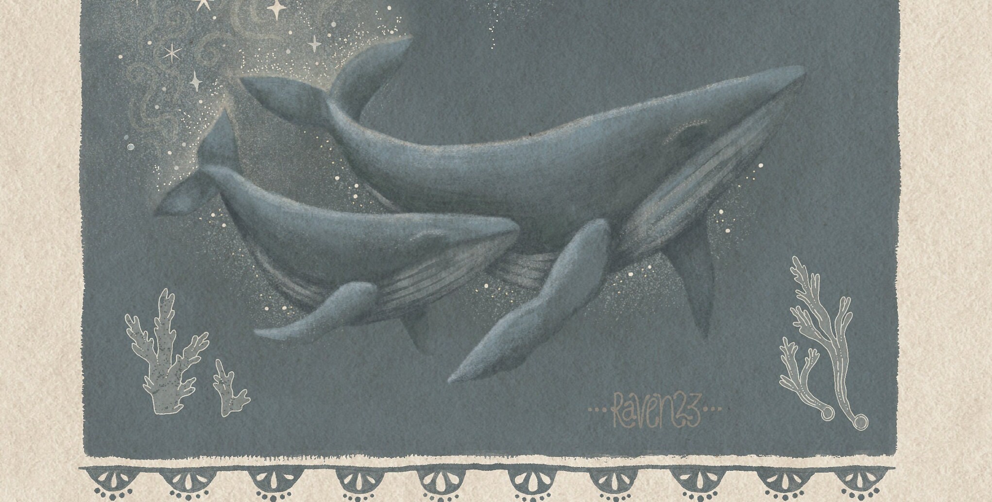 Whale Magic Poster Moon Art Print Magical Sea Turtle Illustration Ocean ...