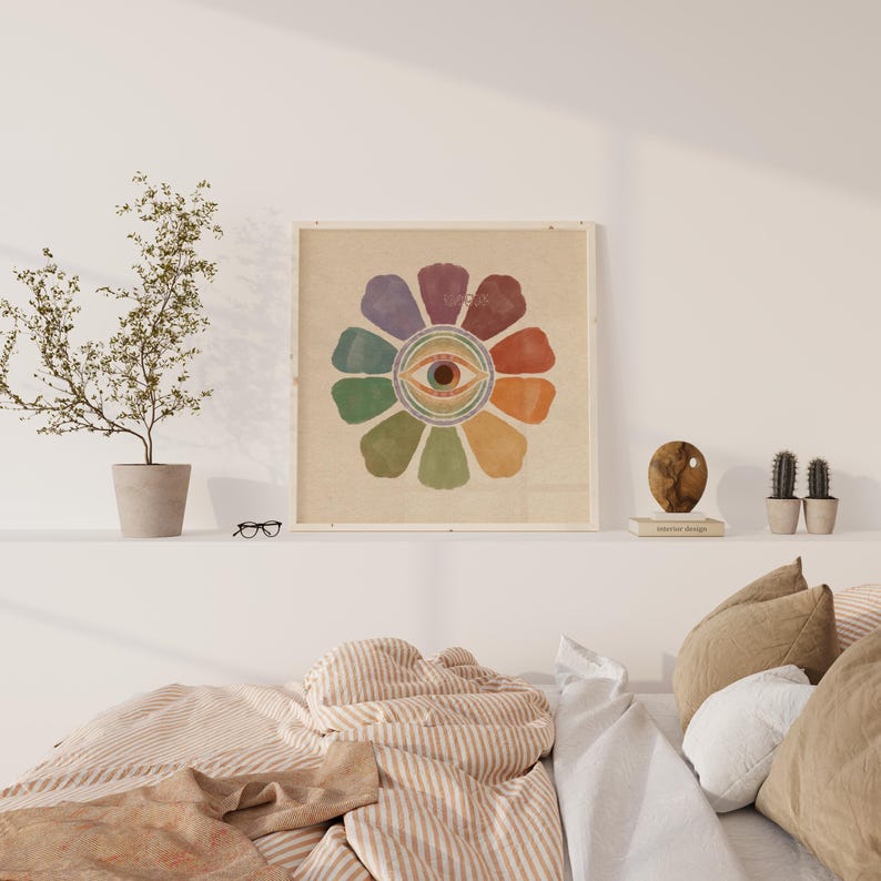 Retro Flower Poster Vintage Floral Art Print Boho Colourful Hippie Room ...