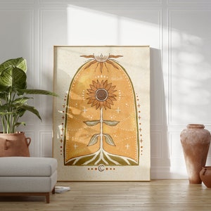 Sun Poster Sunflower Art Print Boho Room Decor Earthy Flower ...