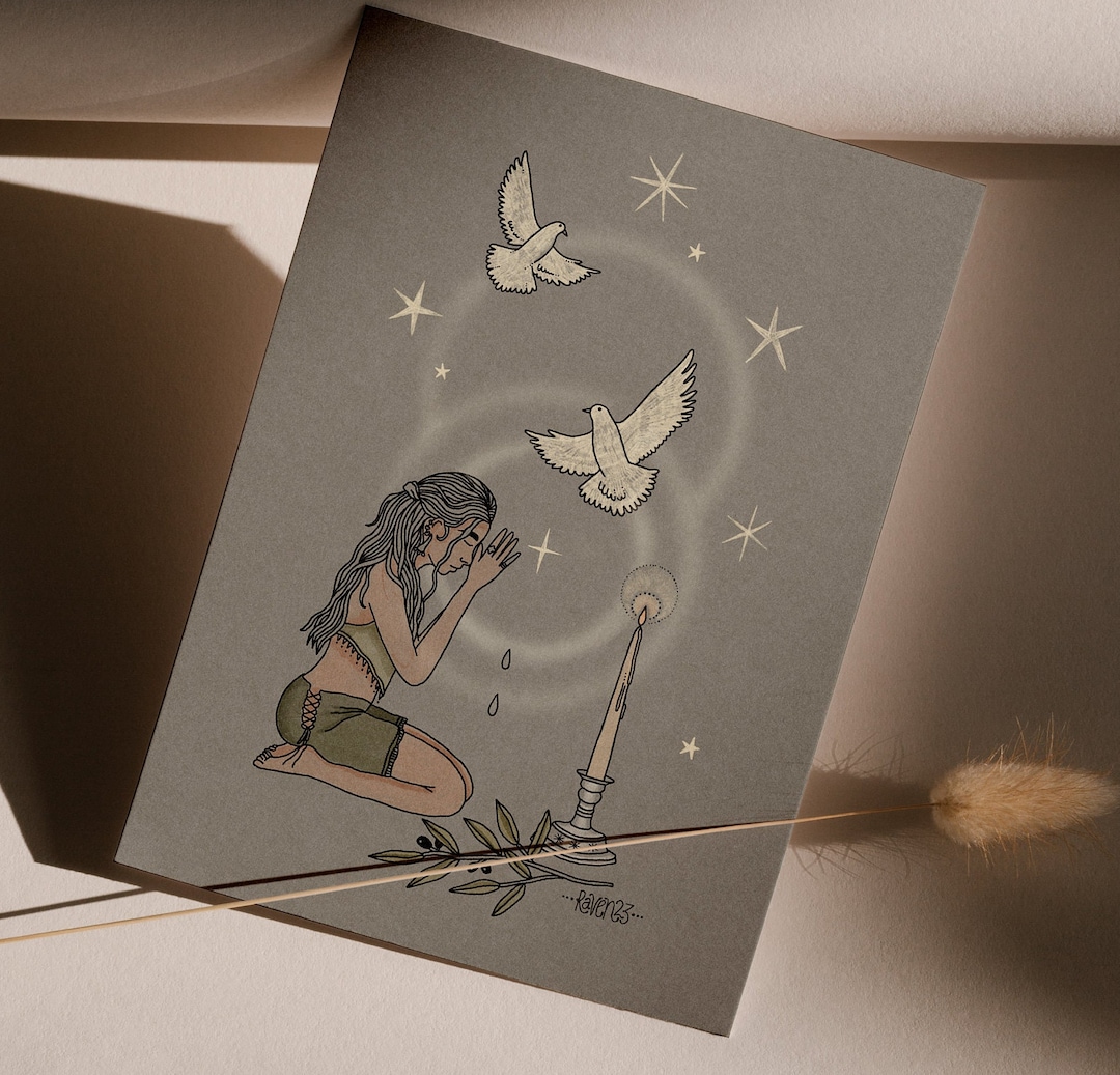 Yoga Art Postcard Yogi Mini Print Handmade Wall Decor Self Love Peace ...