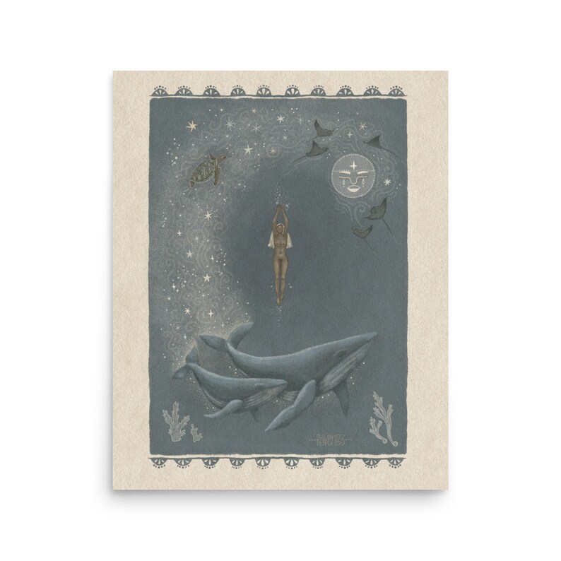 Whale Magic Poster Moon Art Print Magical Sea Turtle Illustration Ocean ...