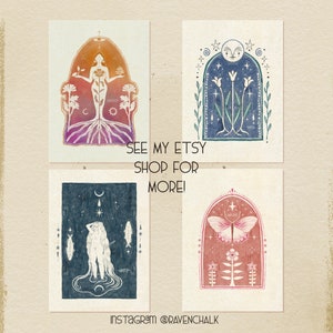 Spiritual Art Print Moon Phase Illustration Boho Gift Idea Blue Folk ...