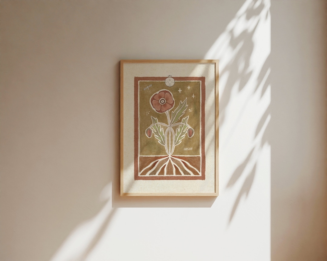 Floral Poster Boho Flower Art Print Poppy Illustration Wildflower ...