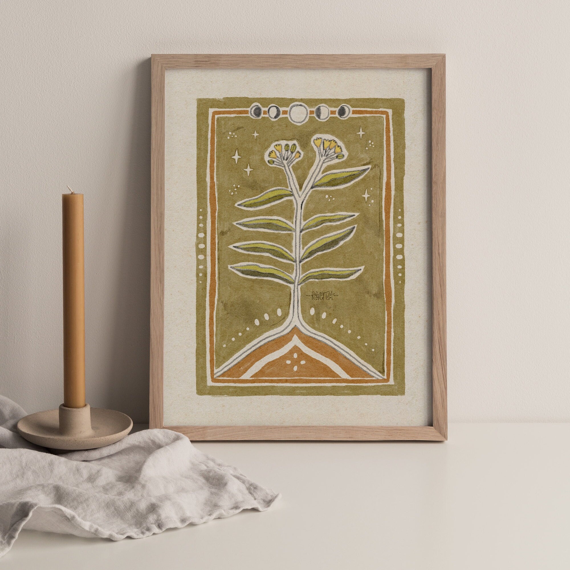 Earthy Wild Flower Poster Wildflower Artwork Moon Phases Illustration ...