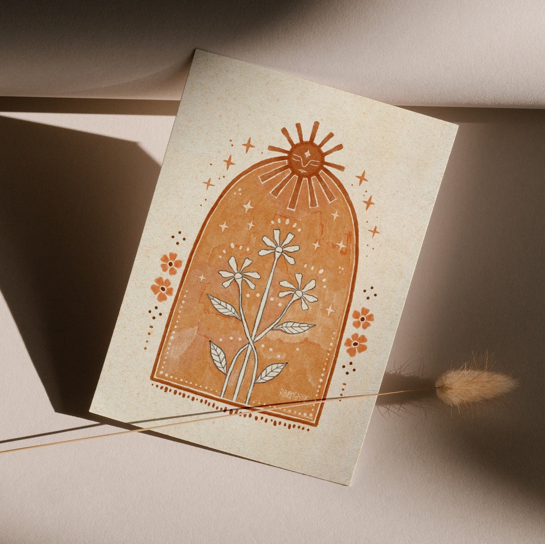Sun Art Postcard Print Boho Vintage Flowers Mini Print Hippy Gift Idea ...