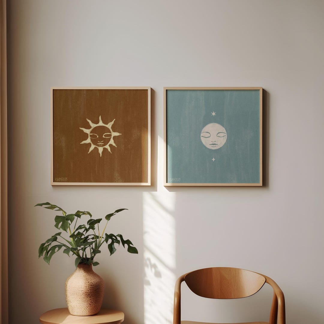 Print Set Sun and Moon Art Poster Moon Sun Decor Boho Gallery Wall ...
