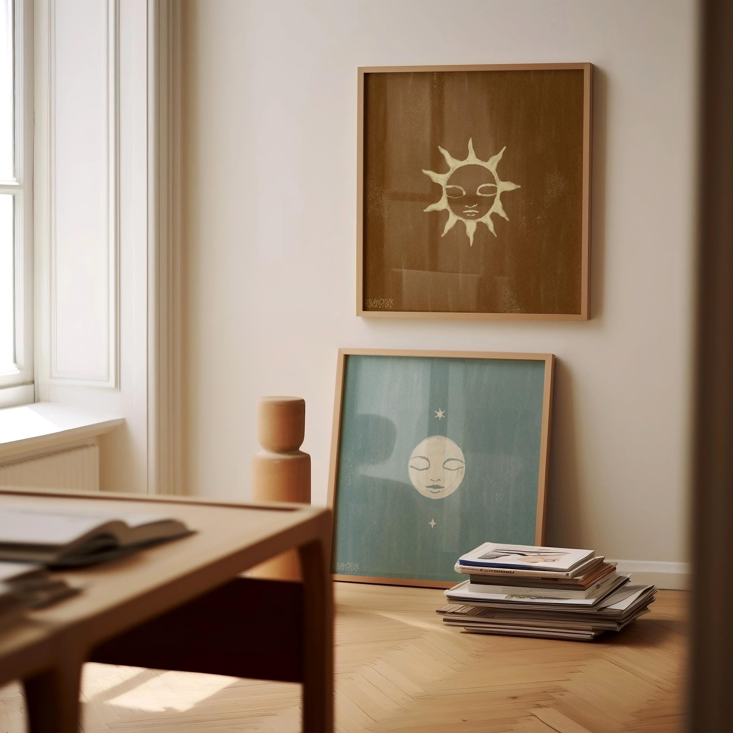 Print Set Sun and Moon Art Poster Moon Sun Decor Boho Gallery Wall ...