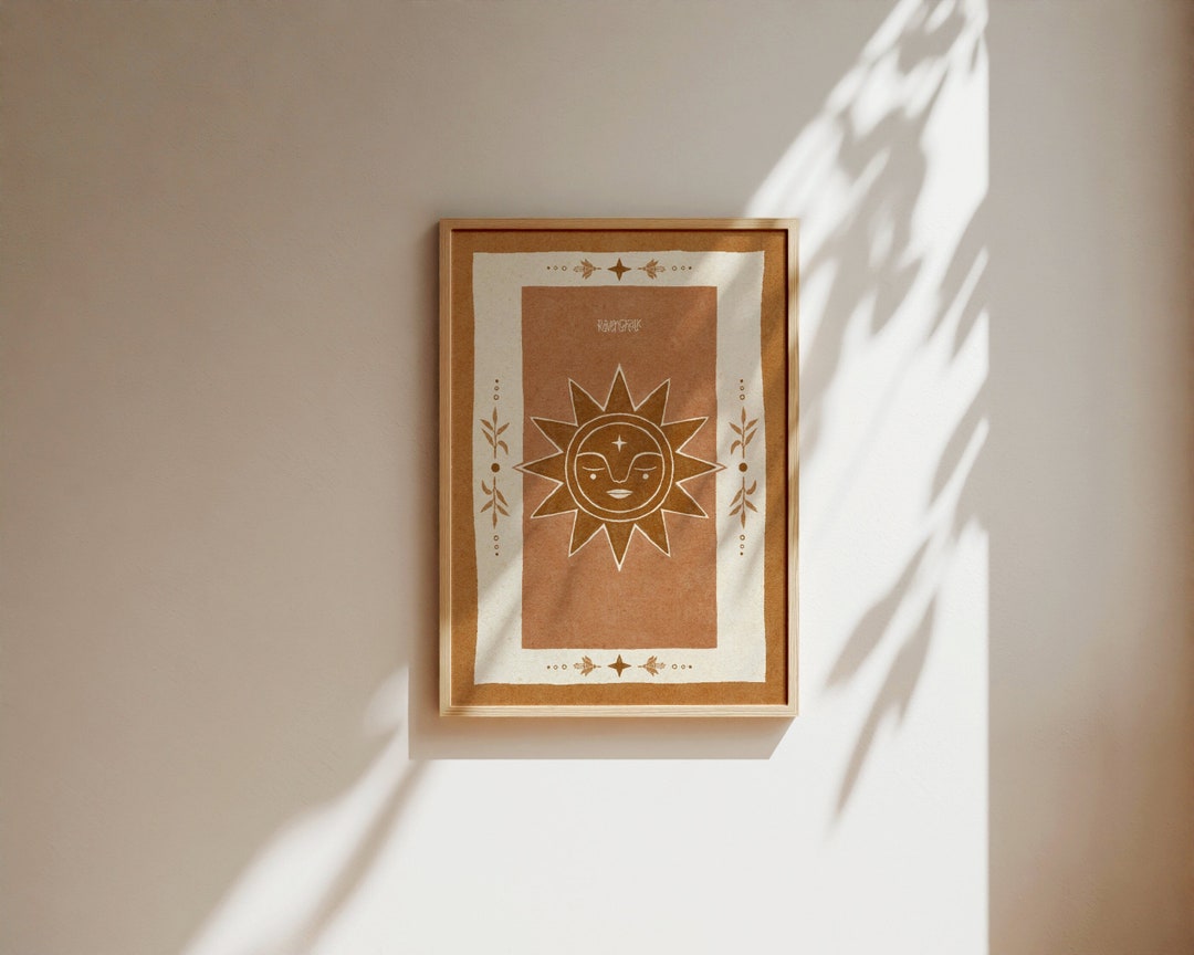 Sun Art Poster Boho Illustration Print Orange Artwork Earthy Room Decor ...