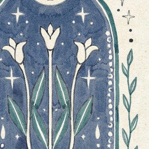 Spiritual Art Print Moon Phase Illustration Boho Gift Idea Blue Folk ...