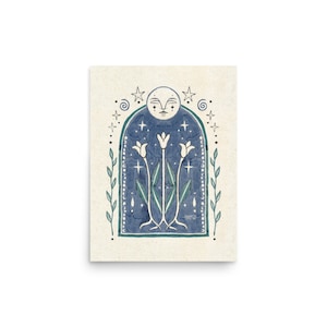 Spiritual Art Print Moon Phase Illustration Boho Gift Idea Blue Folk ...