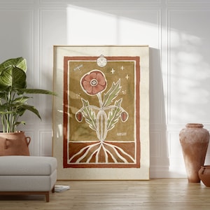 Floral Poster Boho Flower Art Print Poppy Illustration Wildflower ...