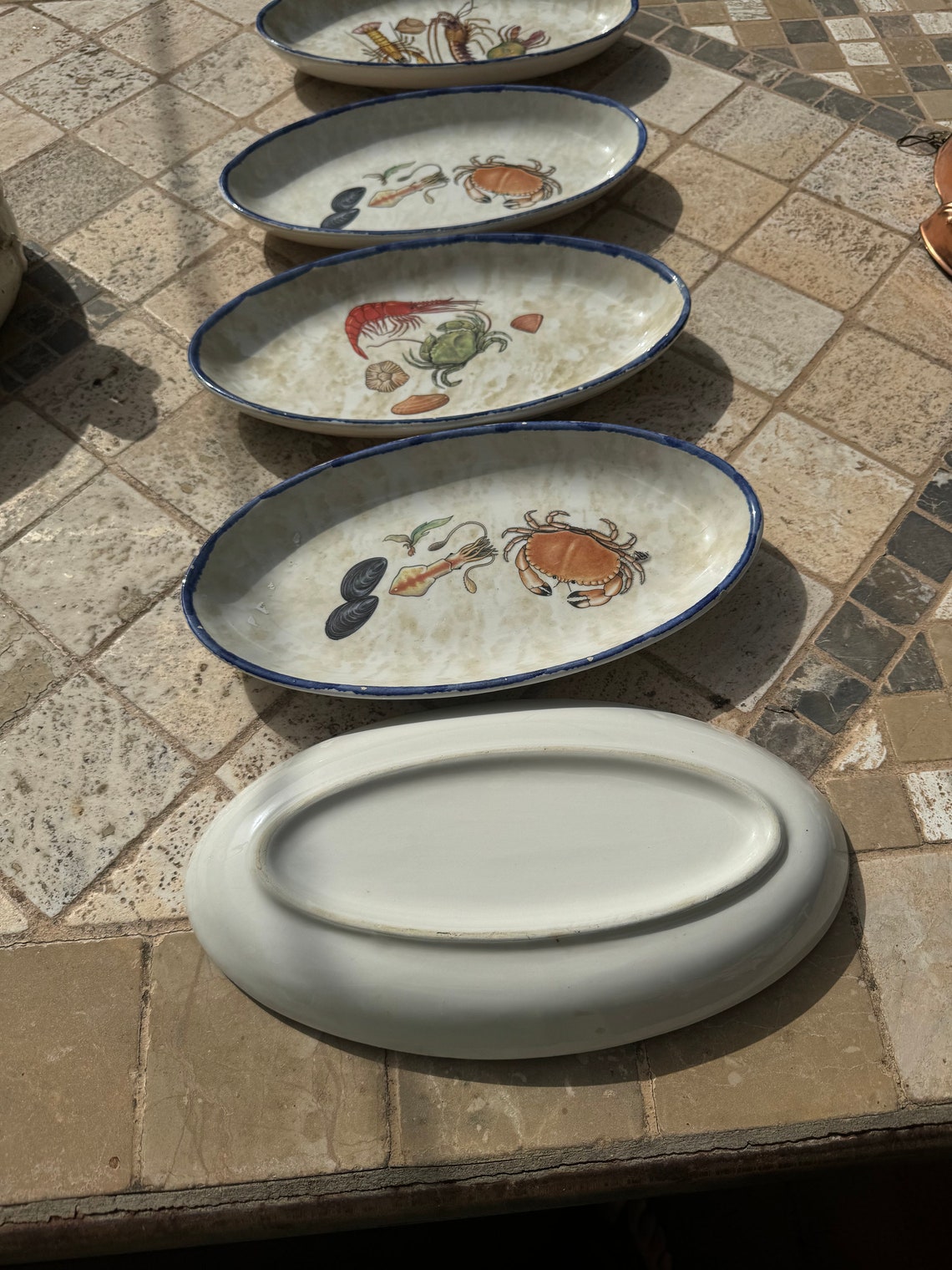 Vintage Ceramic Oval Plates, Crustacean Design, Set of 5 - Etsy