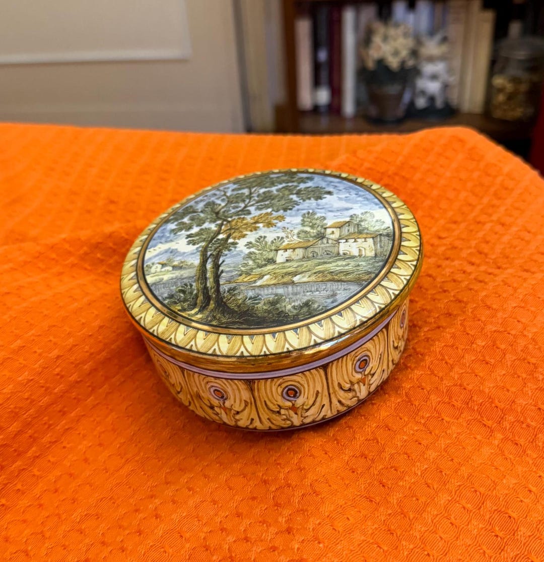 Vintage Castelli Ceramic Box Signed DGR With Classic House and Trees ...